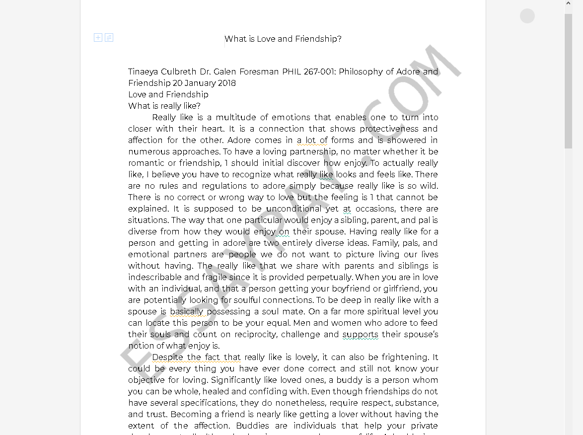 What Is Love And Friendship Essay Example 856 Words EssayPay