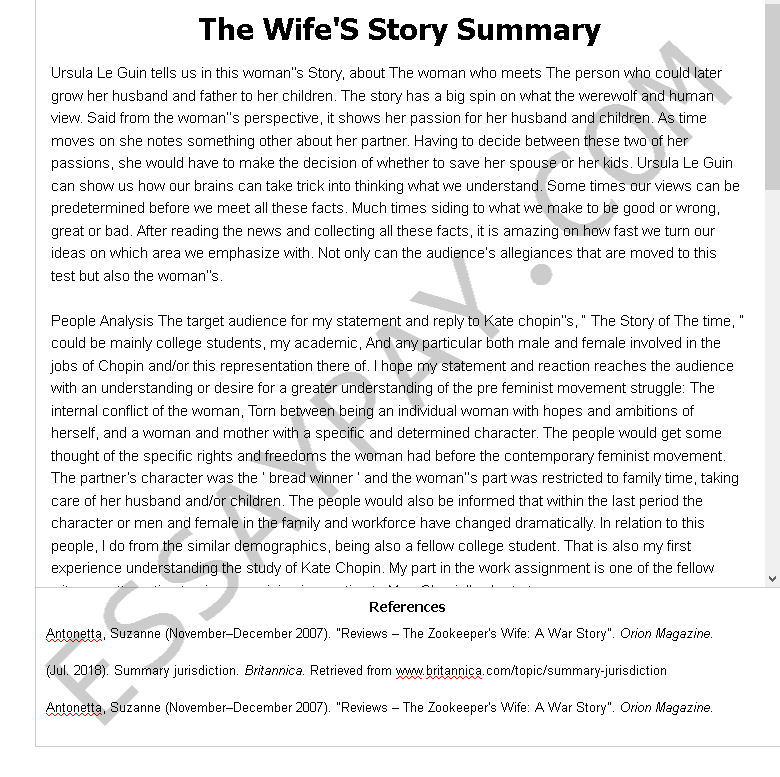 The Wife S Story Summary Essay Example For Free 1087 Words EssayPay