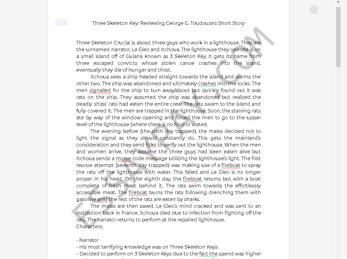 Three Skeleton Key Reviewing George G Toudouze s Short Story Essay 